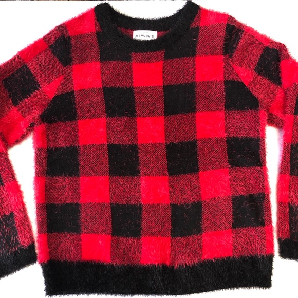 For The Republic | Sweaters | Red Black Plaid Sweater | Poshmark